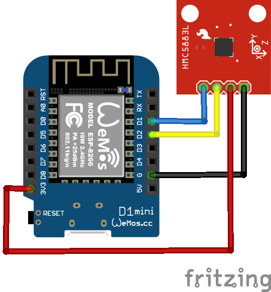 Wemos HMC5883L example - esp8266 learning