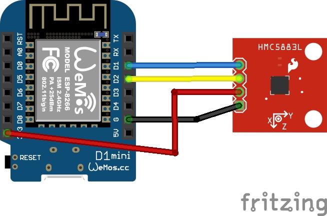 In this tutorial we connect a HMC5983 magnetometer to an ESP8266 board ...